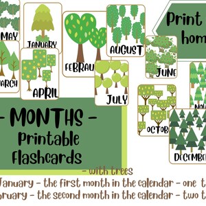 Months of the Year Flashcards With Trees. Trees Represent the Numerical ...