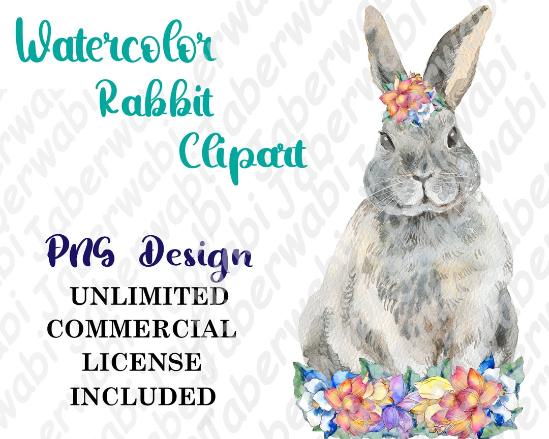 Rabbit Watercolor Flower PNG | Unlimited Commercial License ...