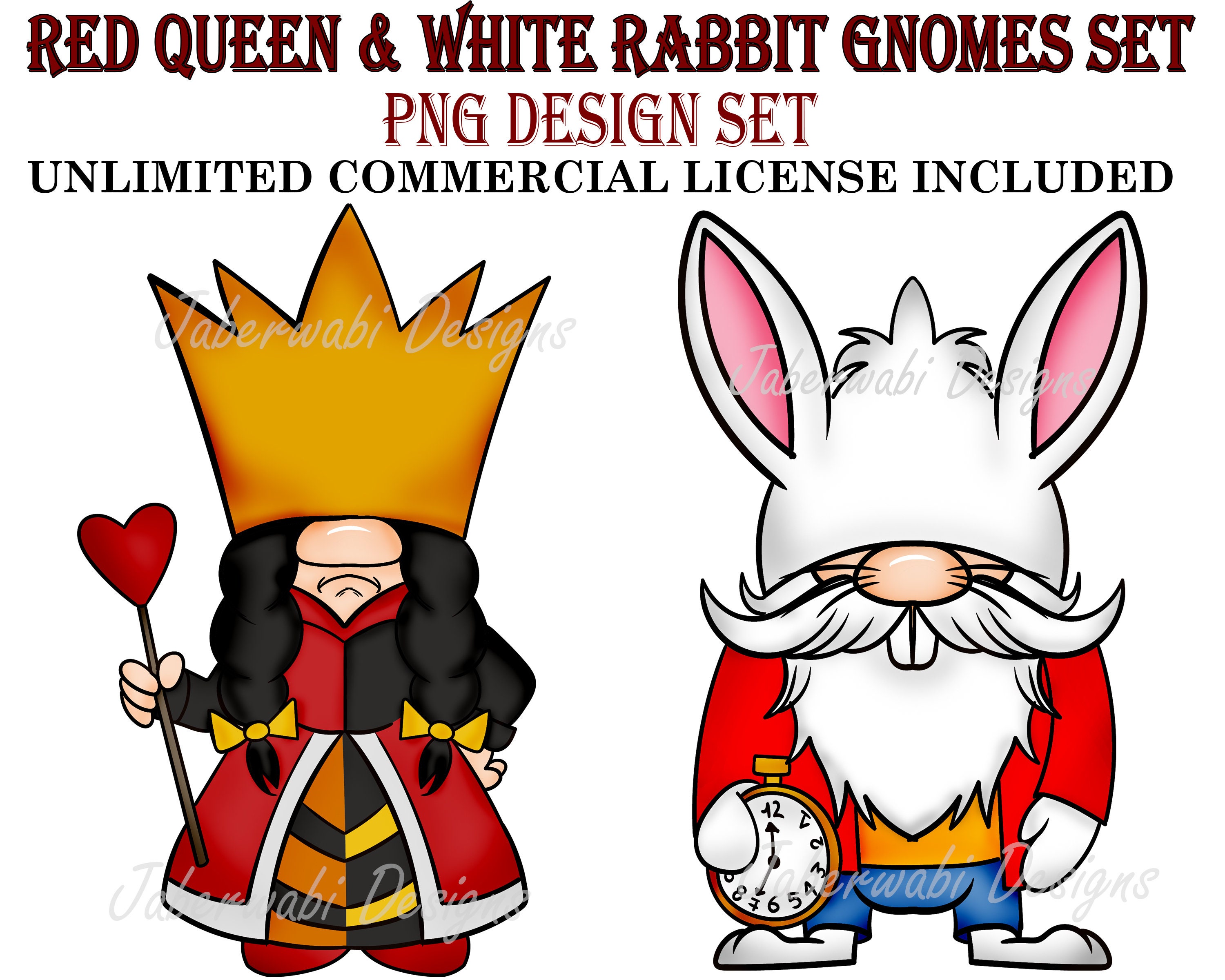 Red Queen & White Rabbit Gnomes PNG Design Set |alice in Wonderland ...