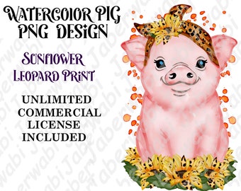 Pig Watercolor Flower PNG | Unlimited Commercial License | Sublimation ...