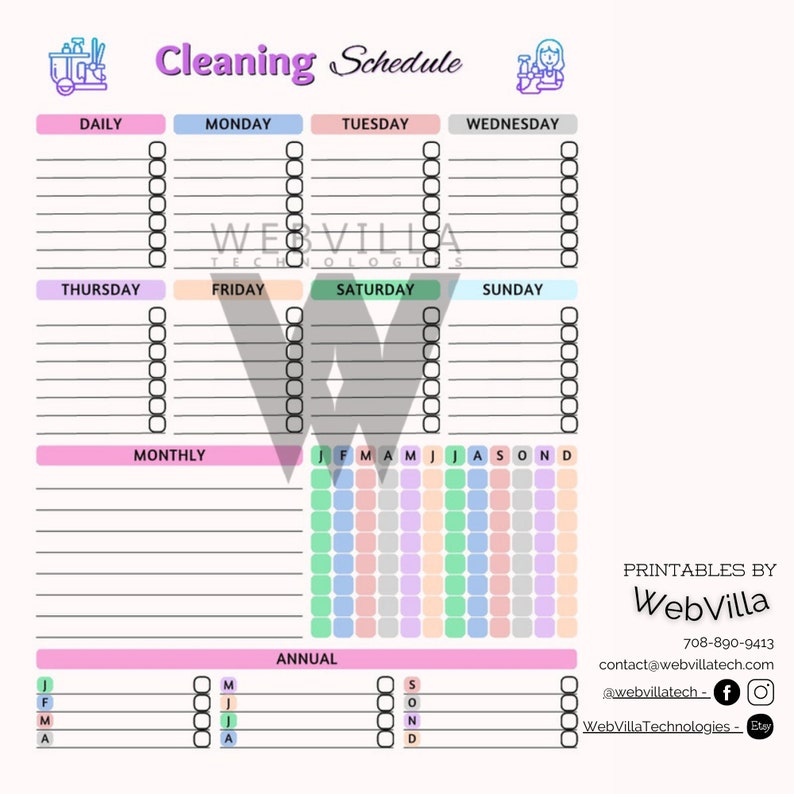 Editable Cleaning Schedule Bundle, Printable, Daily, Weekly, Monthly ...