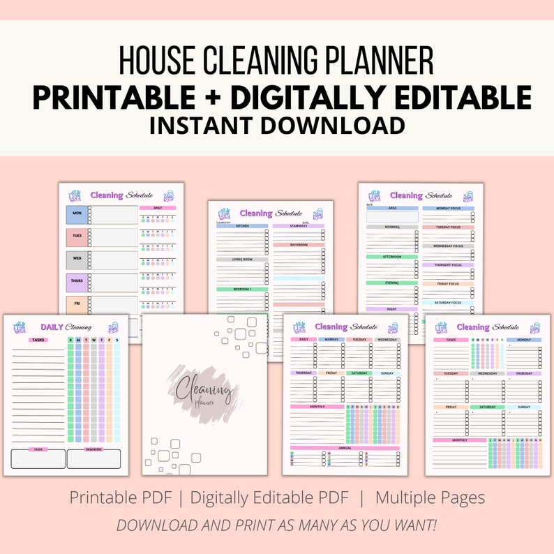 Editable Cleaning Schedule Bundle, Printable, Daily, Weekly, Monthly ...