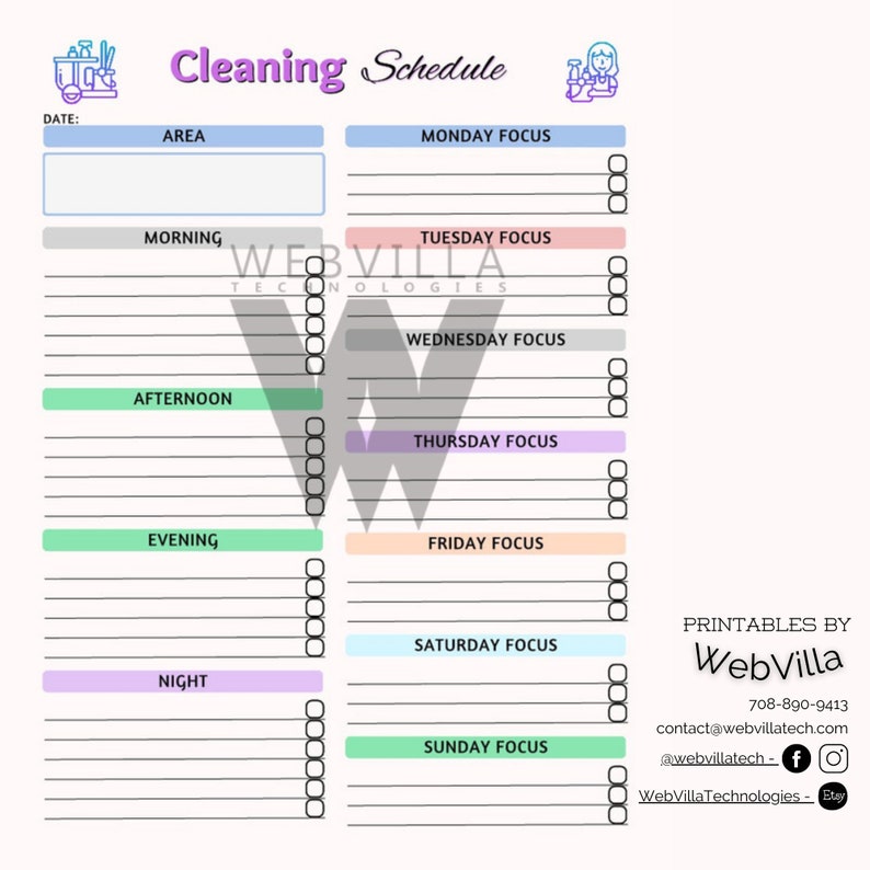 Editable Cleaning Schedule Bundle, Printable, Daily, Weekly, Monthly ...