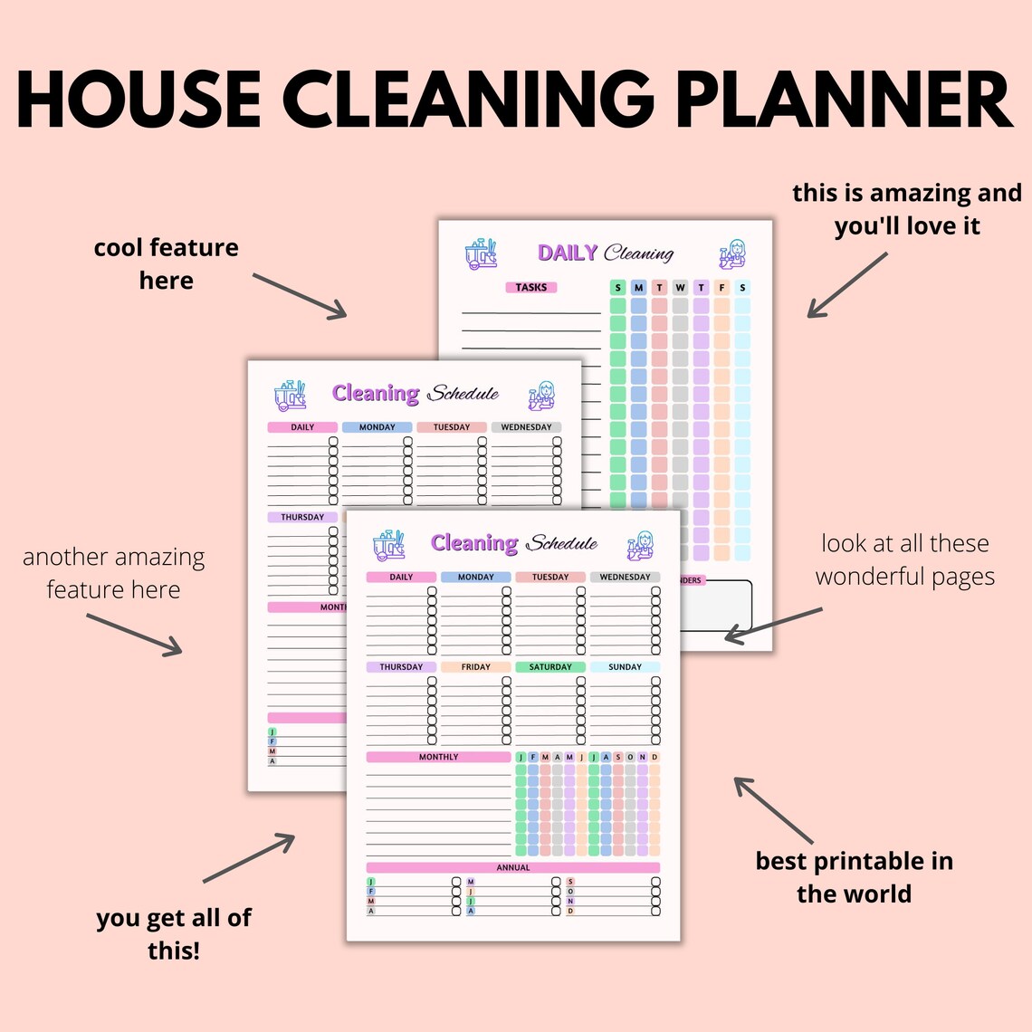 Editable Cleaning Schedule Bundle, Printable, Daily, Weekly, Monthly ...