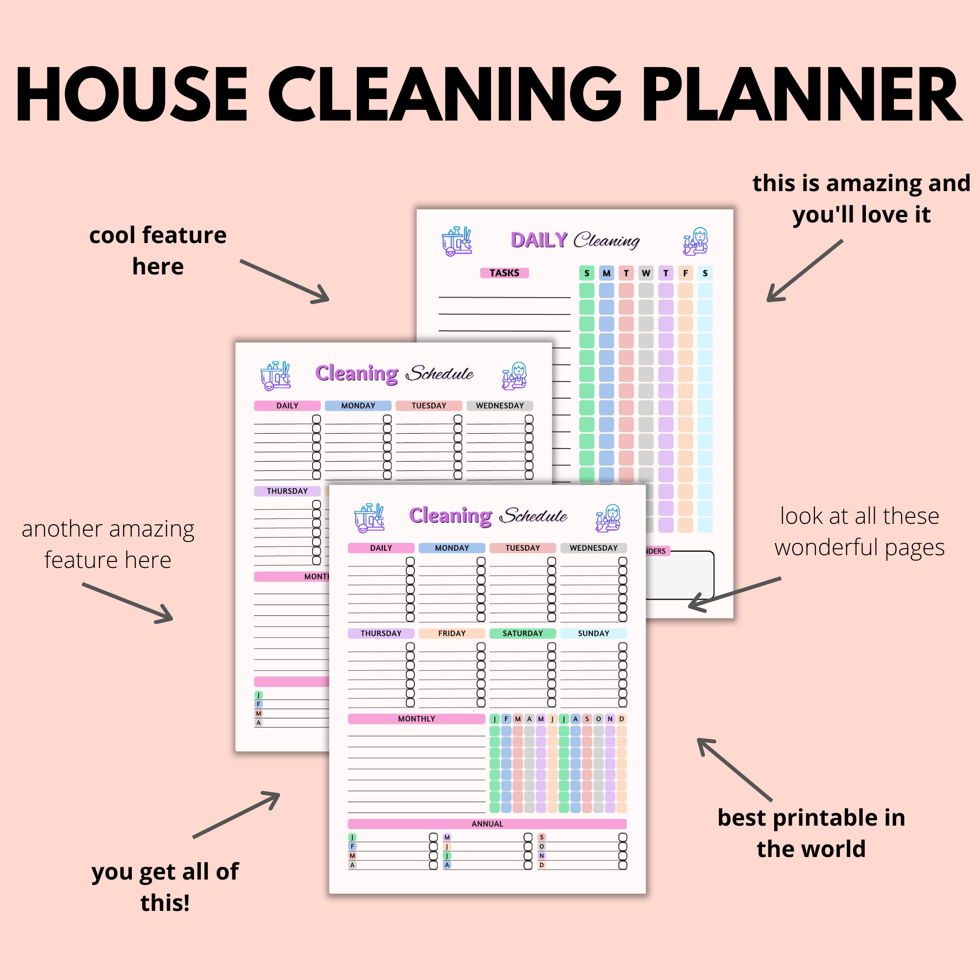 Editable Cleaning Schedule Bundle, Printable, Daily, Weekly, Monthly ...