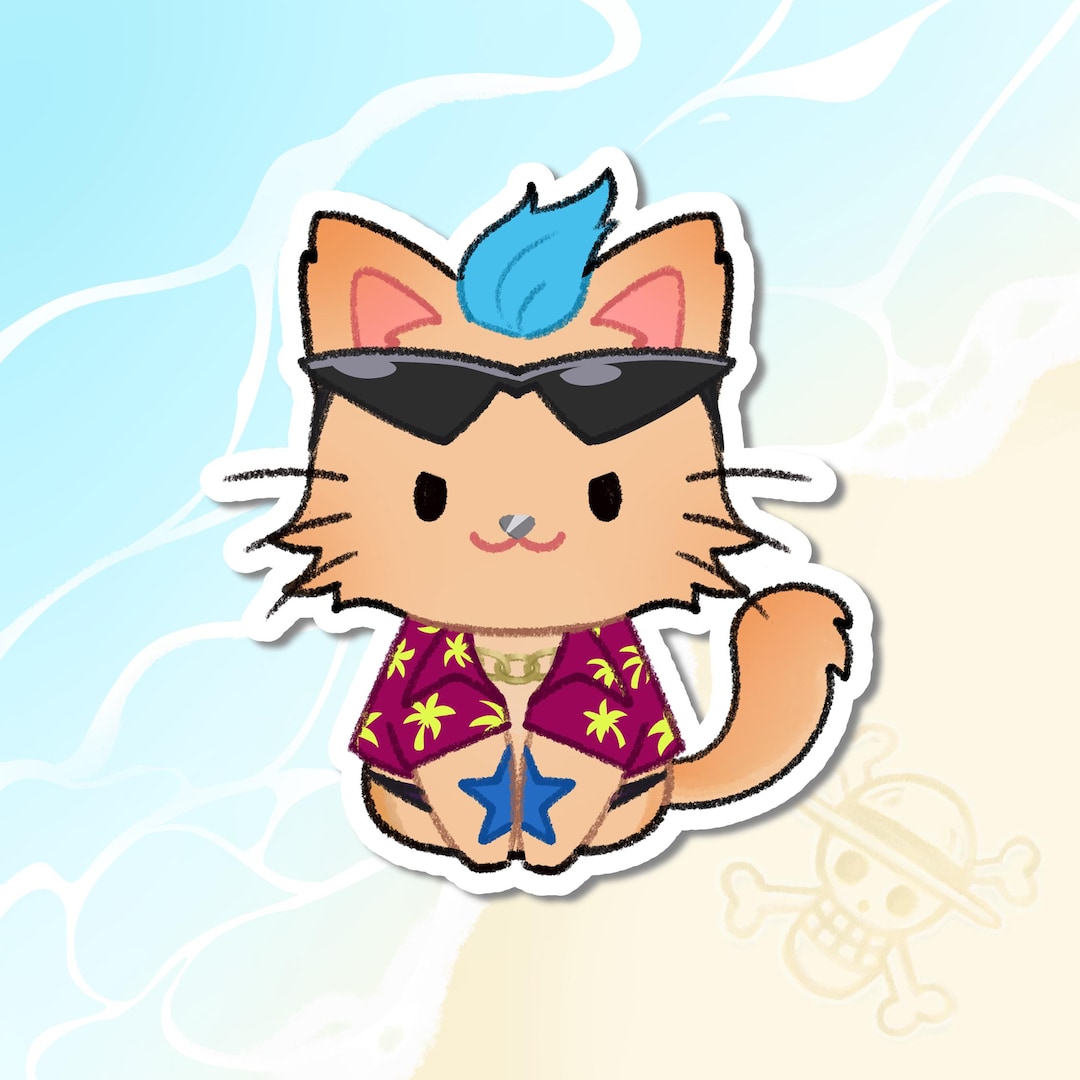 Franky Cat One Piece Sticker | Cute Anime Waterproof Stationery Sticker ...