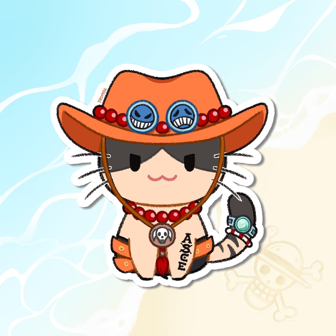 Ace Cat One Piece Sticker | Cute Anime Waterproof Stationery Sticker ...
