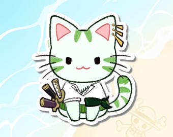 Luffy Cat One Piece Sticker | Cute Anime Waterproof Stationery Sticker ...