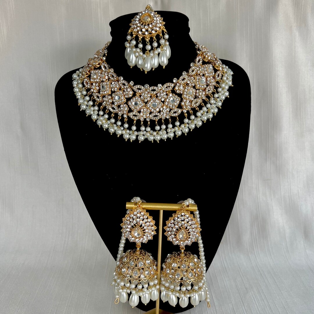 Tyaani Inspired Silver Gold Indian / Pakistani Jewellery Set Necklace ...