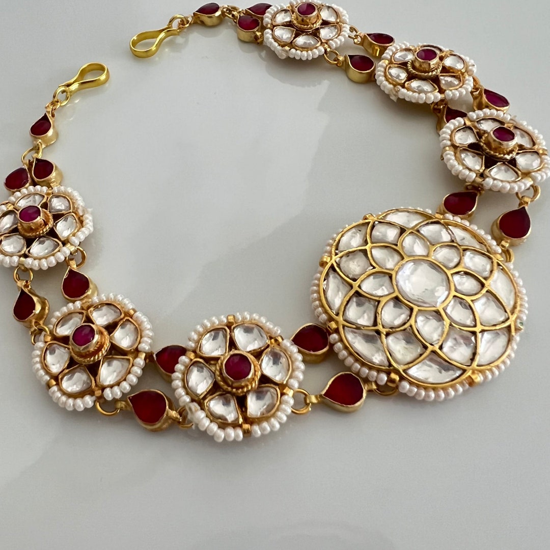 Gold & Ruby Pachi Kundan Sheeshphool Kundan Matha Patti Sangeet Hair ...