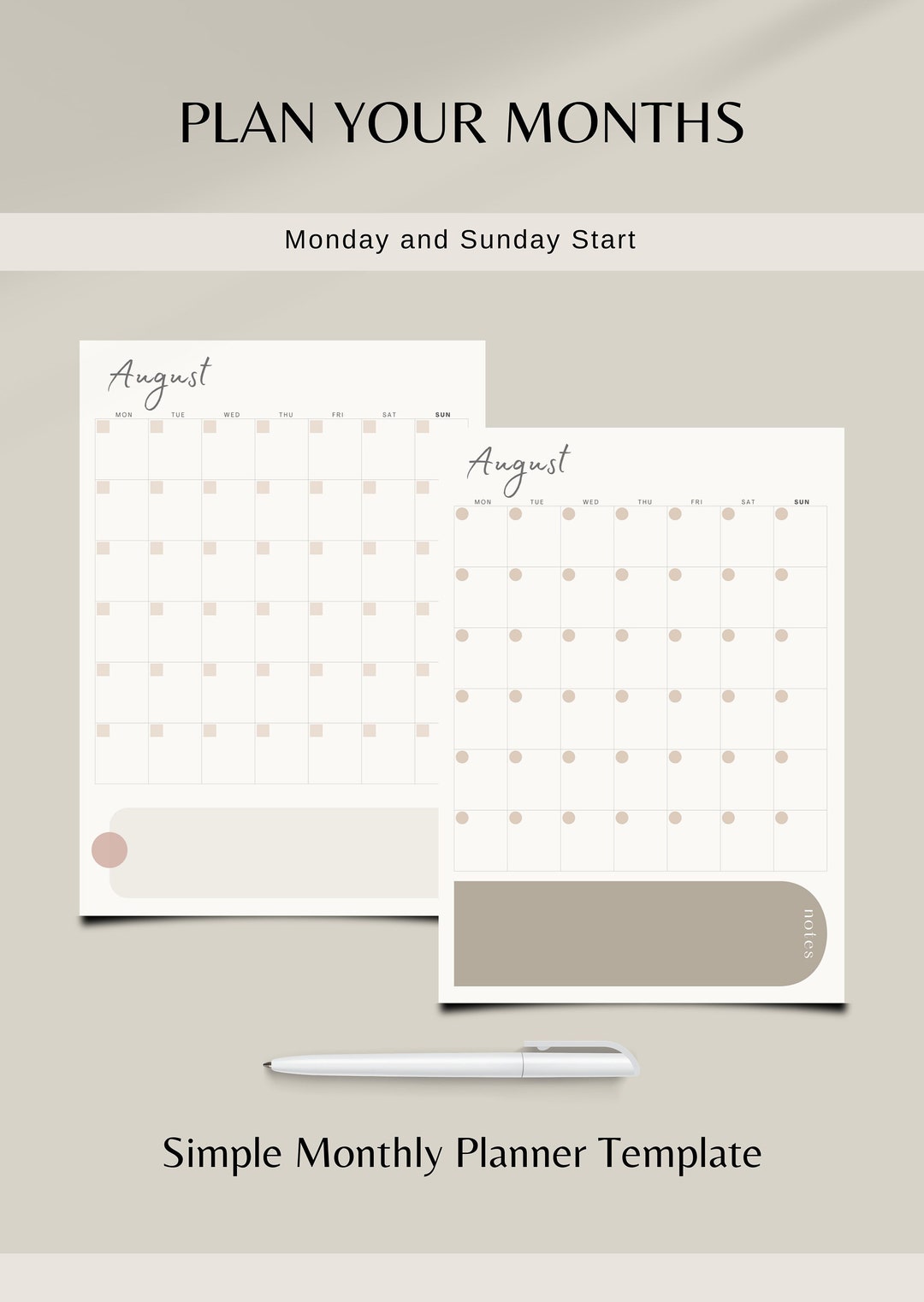Monthly Planner | Printable Planner | Boho Design | Simple Minimalist ...