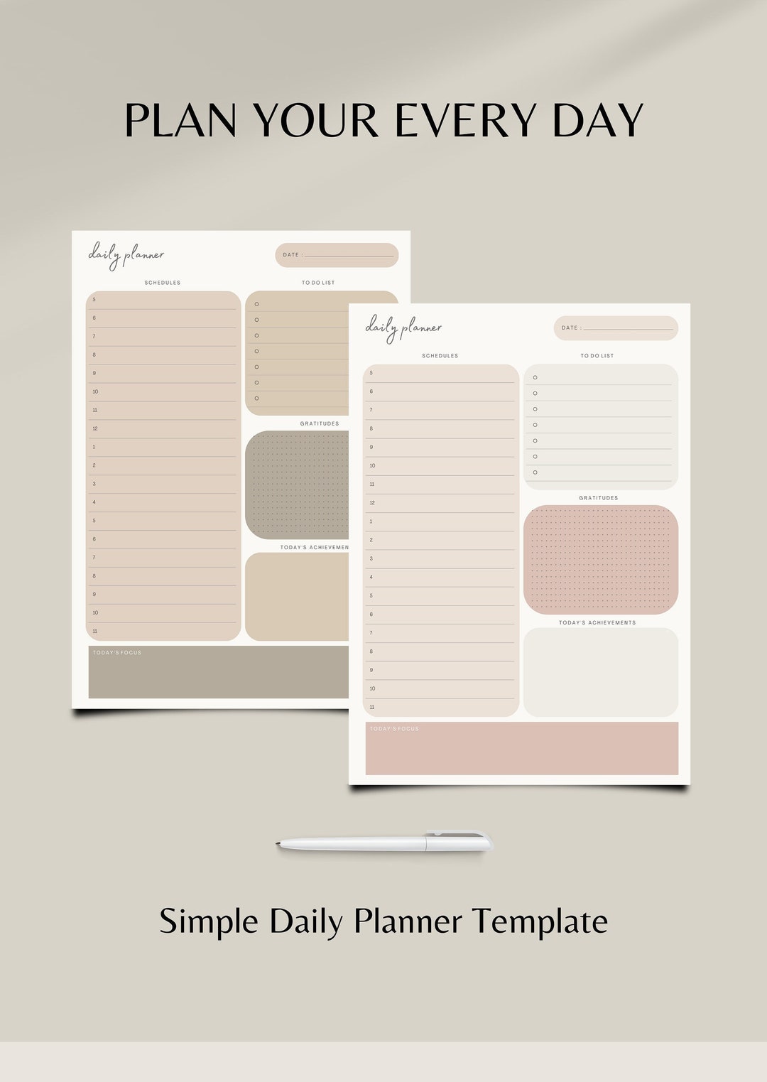 Minimalist Daily Planner Printable: Neutral Tones, Schedules (PDF) - Etsy