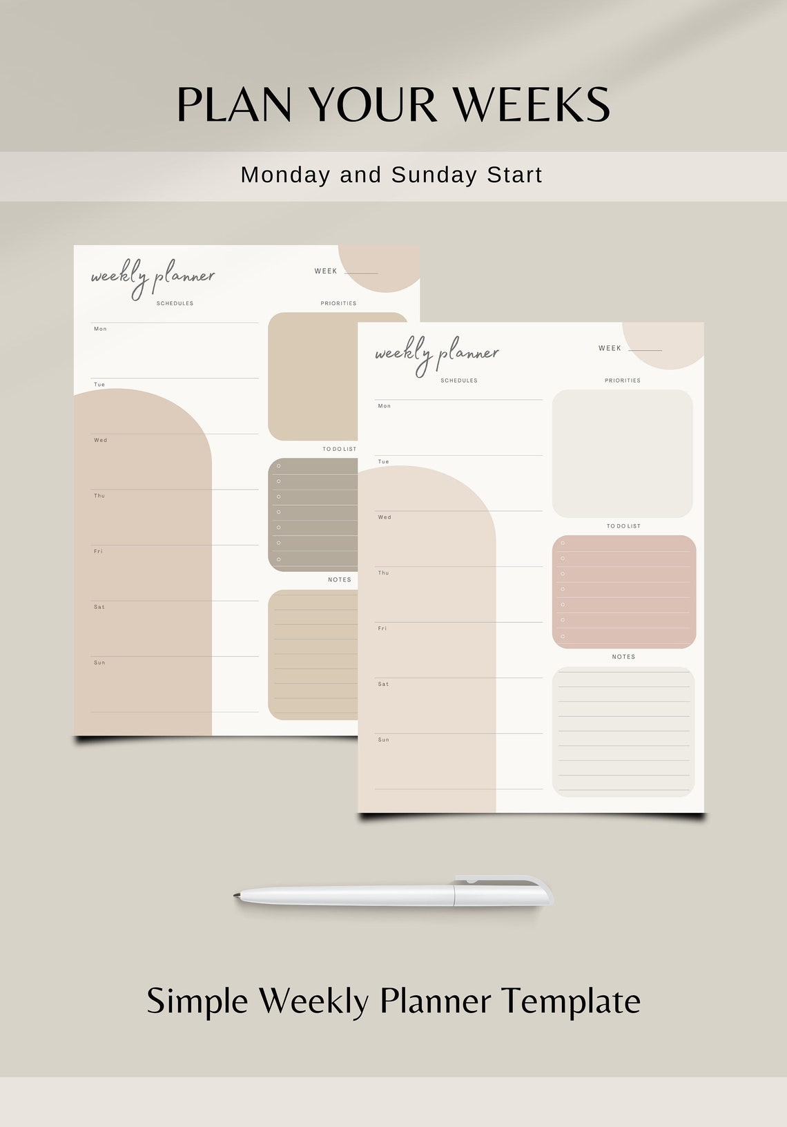 Minimalist Boho Weekly Planner: Printable Schedule (letter, A4, A5 ...