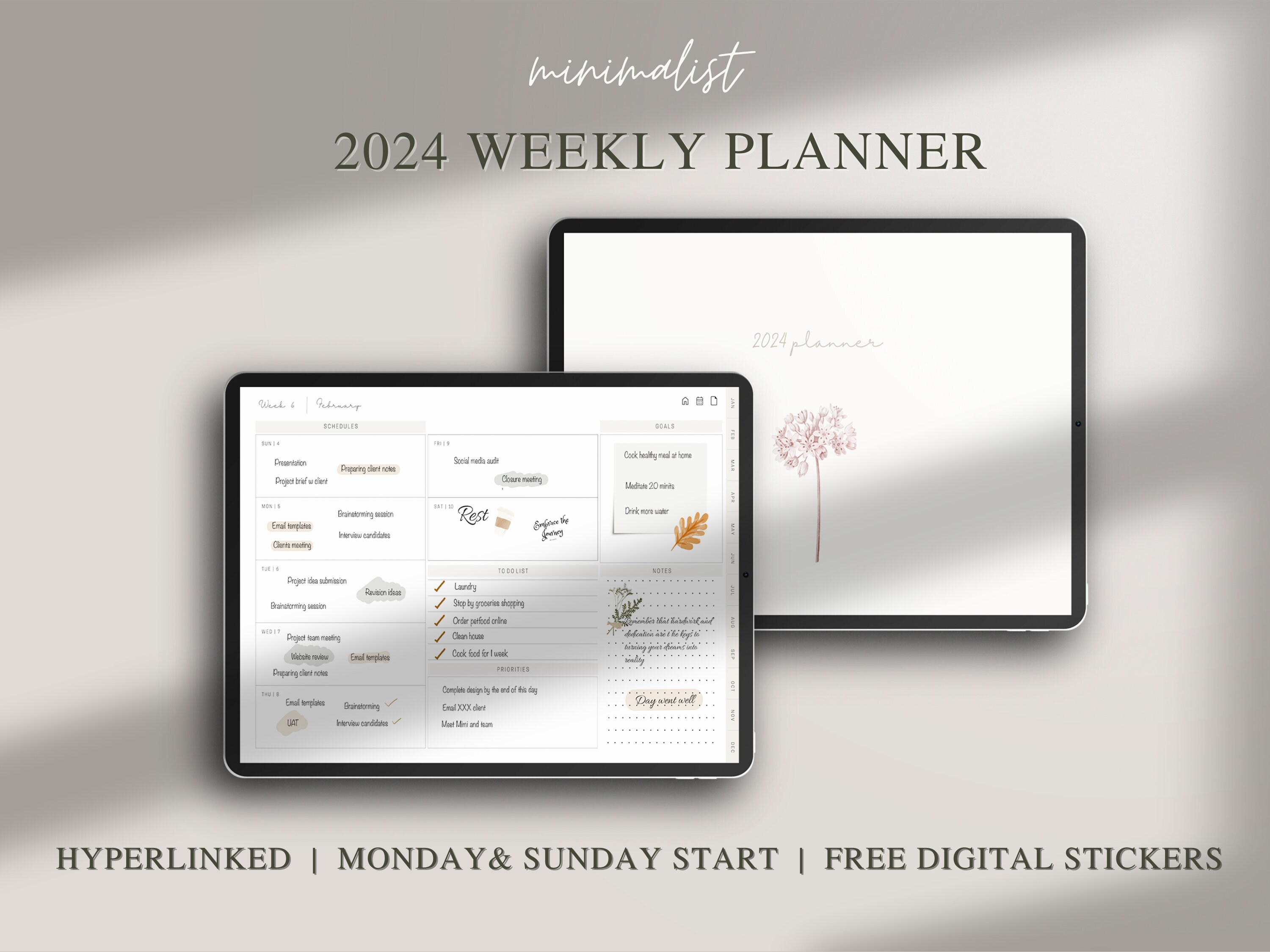 2024 Monthly Weekly Digital Planner Goodnotes Notability FREE Digital ...