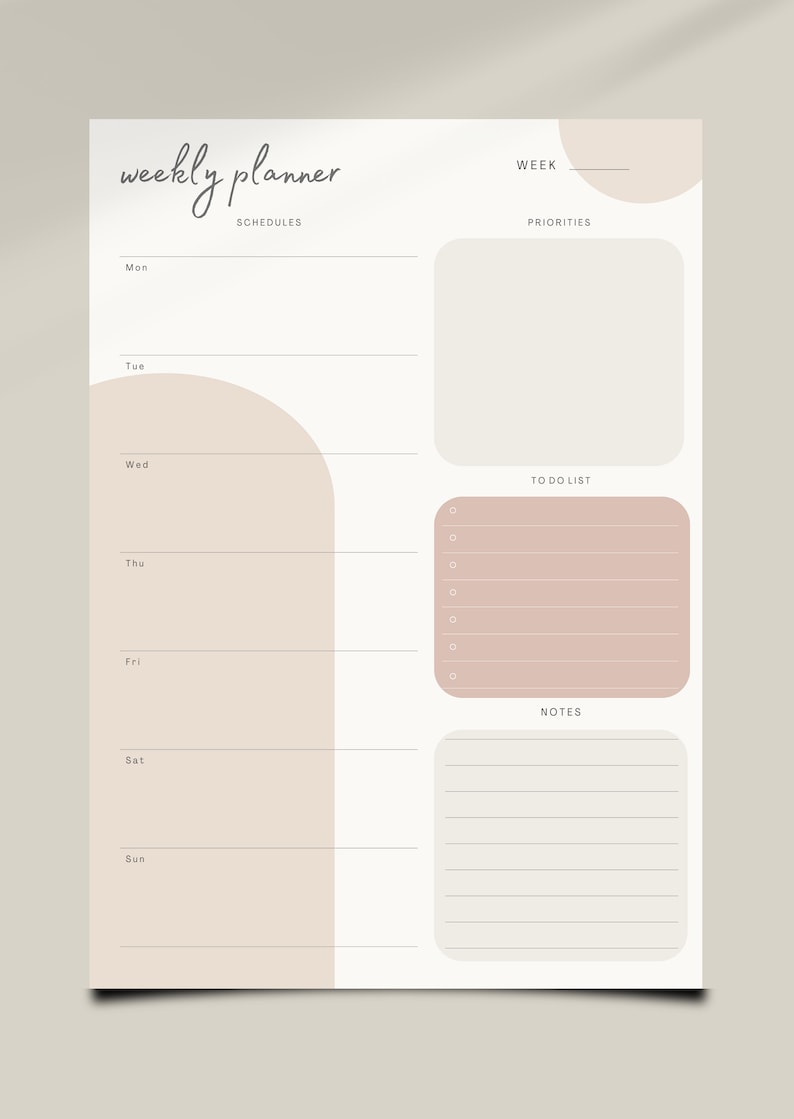 Minimalist Boho Weekly Planner: Printable Schedule (letter, A4, A5 ...