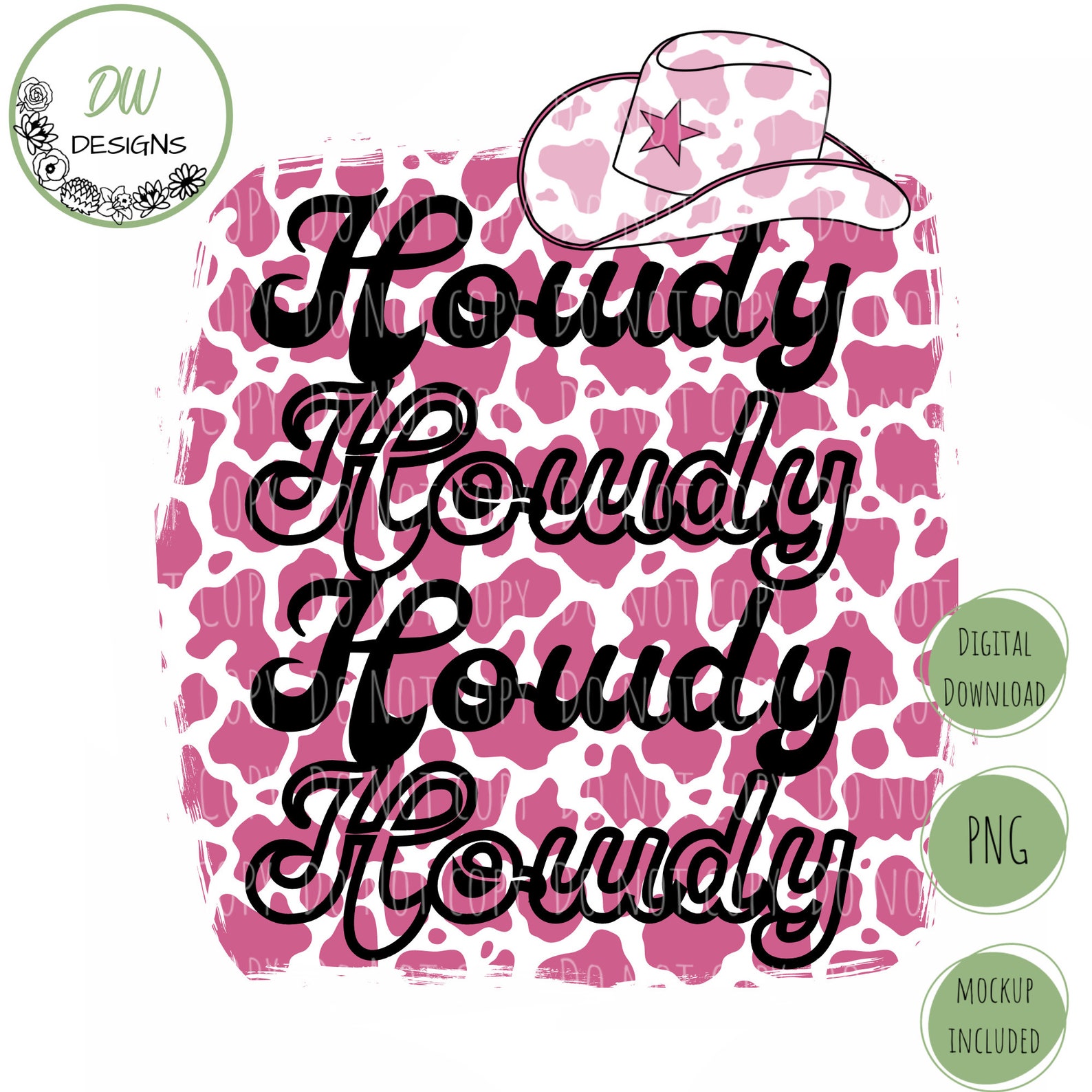 Howdy PNG, Pink Cowgirl Hat PNG, Pink Cow Print PNG, Women Western Png ...