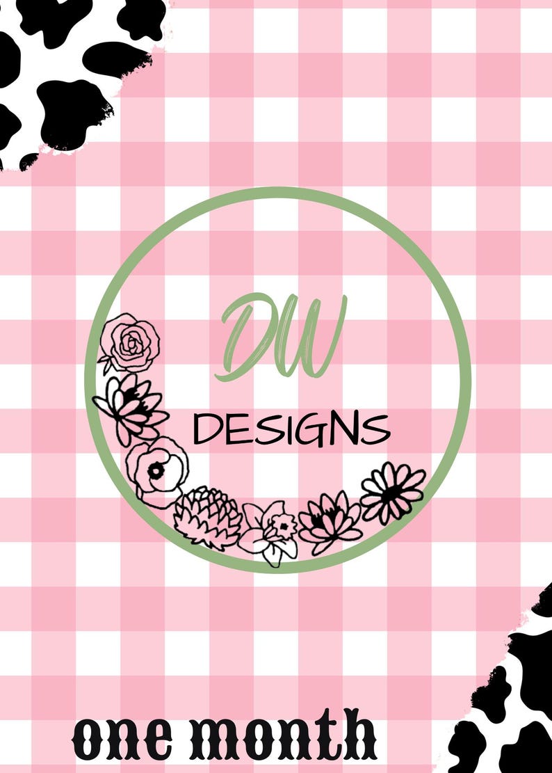 Pink Gingham Cow Print Monthly Milestone Banner | Printable Baby Girl ...