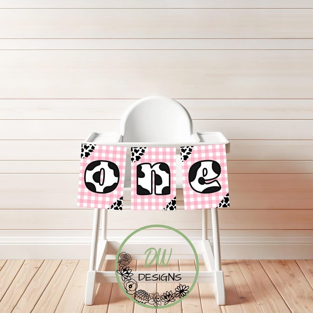 Pink Gingham Cow Print ONE Banner: Farm Girl 1st Birthday (DIY ...