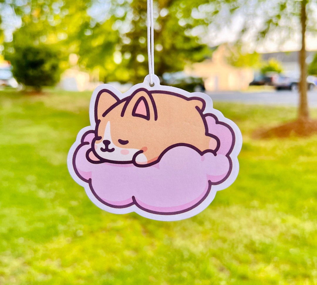 Cute Corgi Sleeping on Cloud Car Air Freshener, Adorable Chibi Design ...