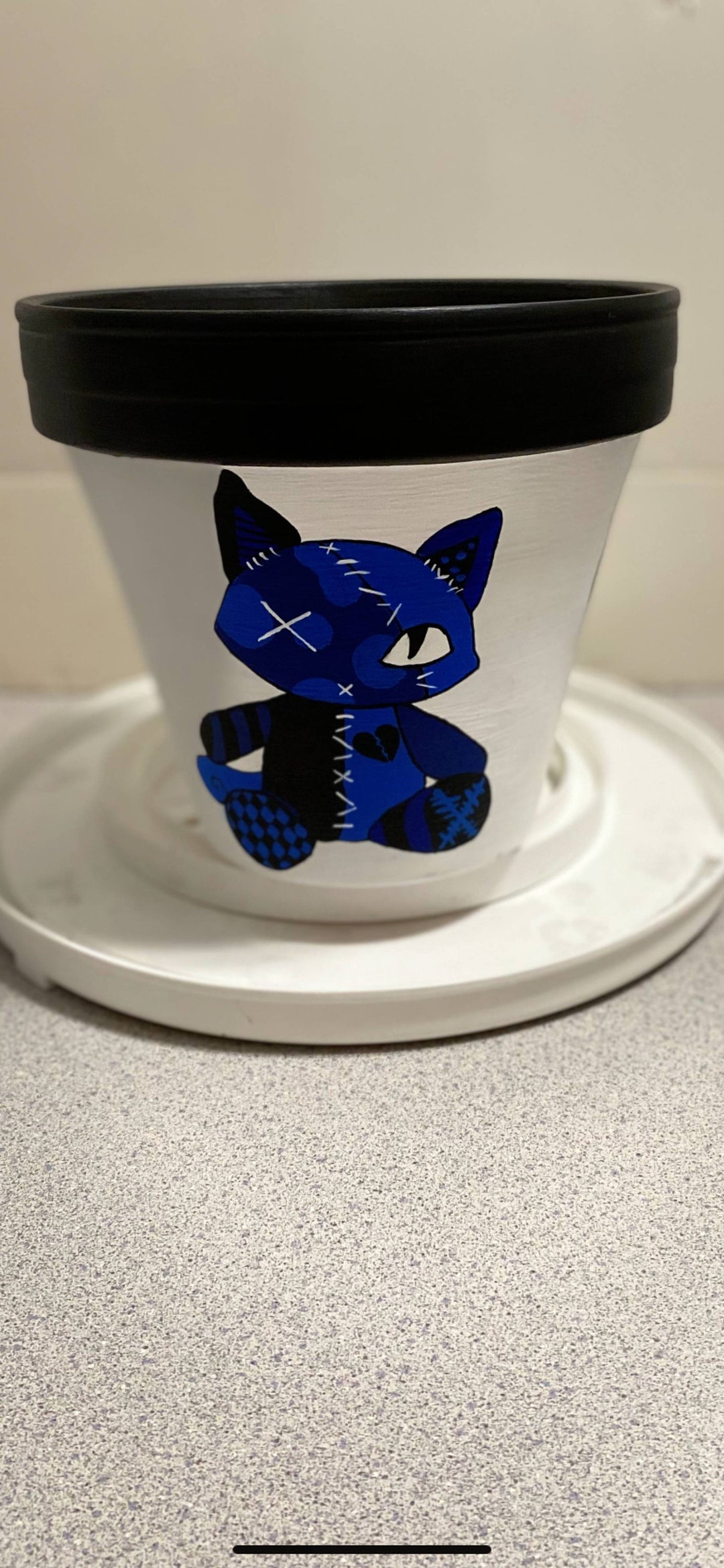 8 Inch Gothic Ragdoll Patchwork Cat Hand Painted Terra Cotta Clay ...