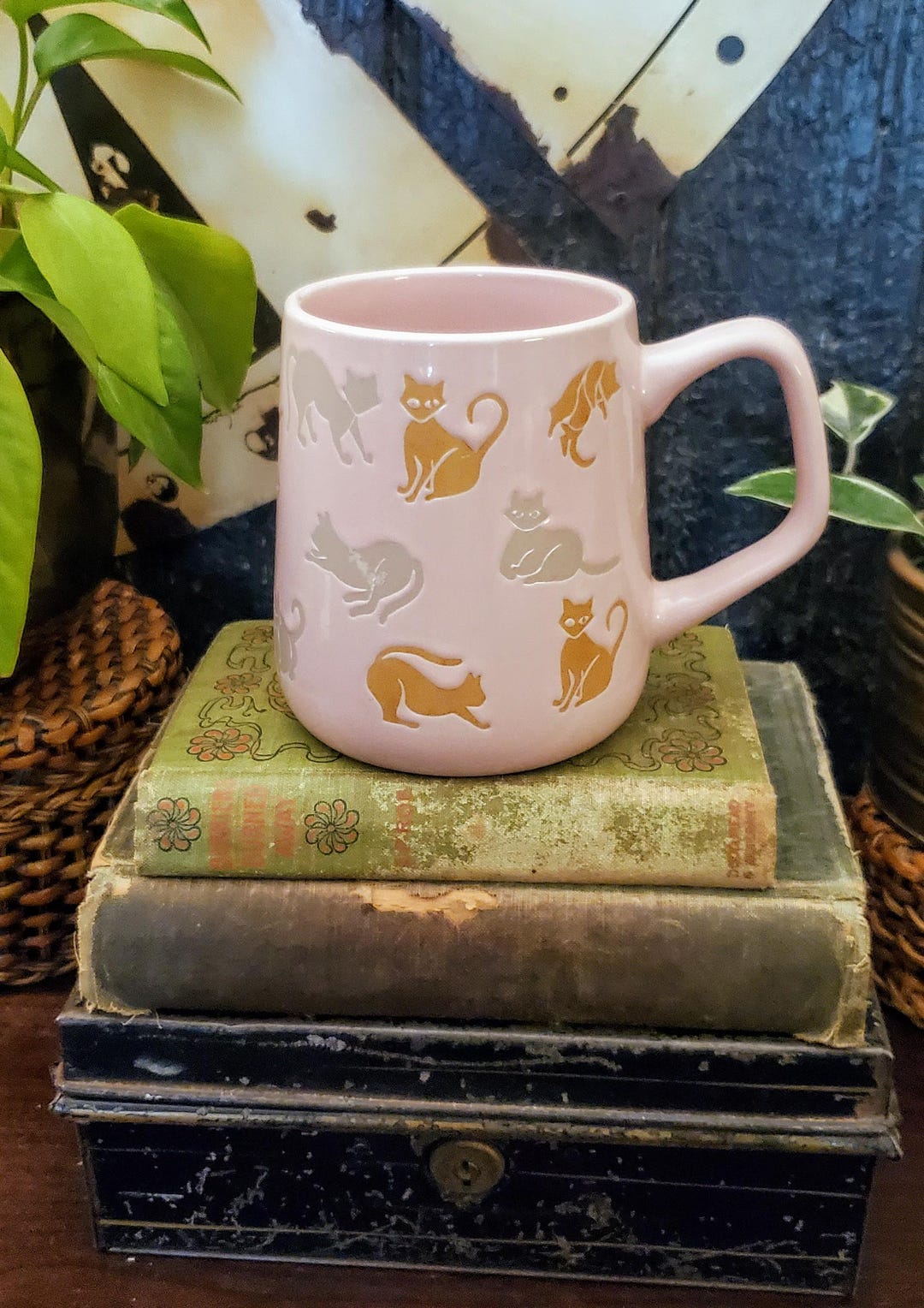 Ceramic Cat Mug, Vintage Cat Mug Cup, Pink Cat Mug, Prima Design Mug ...