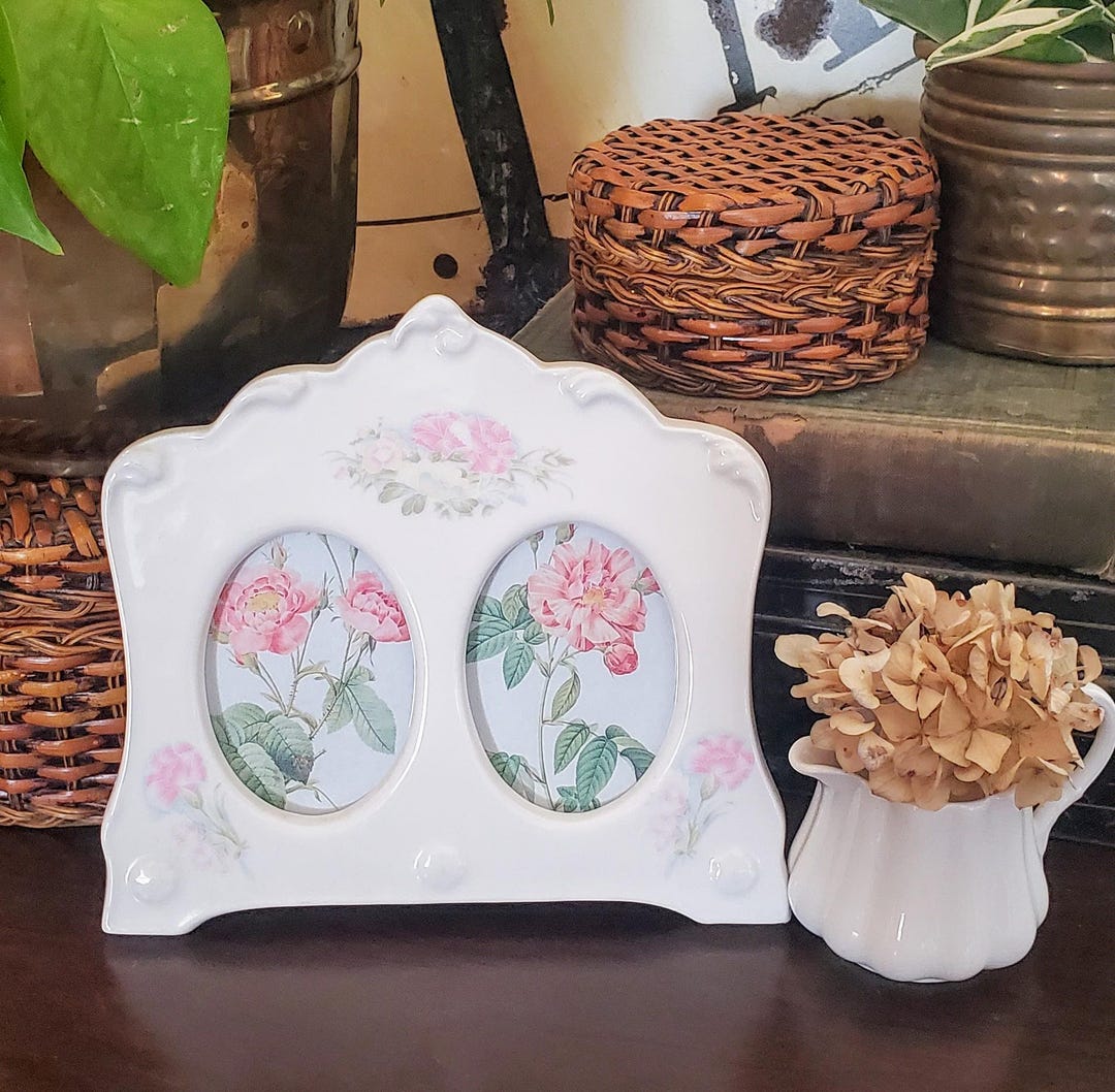 Vintage White Ceramic Picture Frame, White Floral Ceramic Frame ...