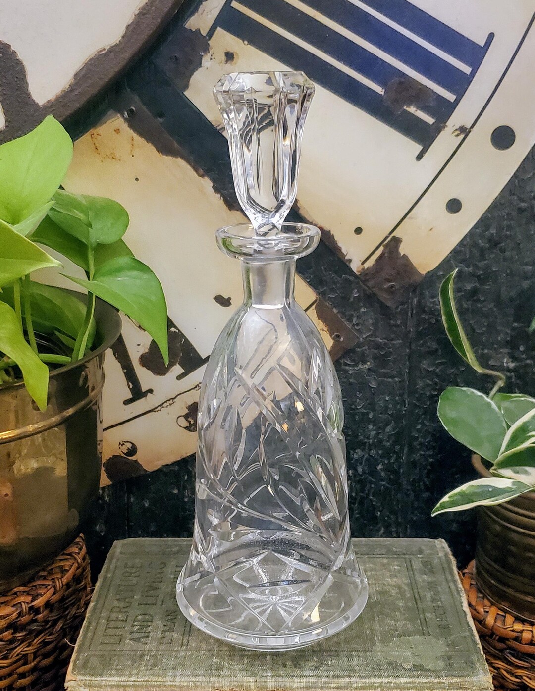Vintage Crystal Decanter, Etched Glass Barware, Ornate Water Decanter ...