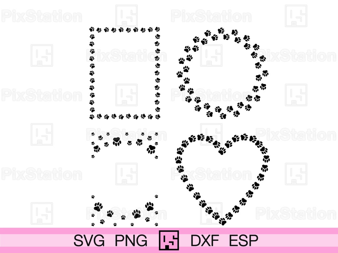 Pet Paw Print Frame Svg Bundle, Animal, Dog, Cat, Paw Print Frame Heart ...