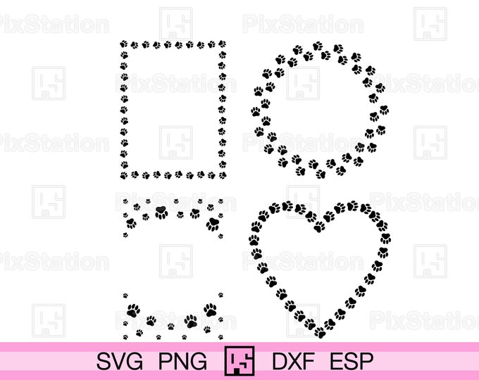 Paw Print Frame, Dog Frame Svg, Paw Prints Svg, Dog Paw Print Svg, Dog ...