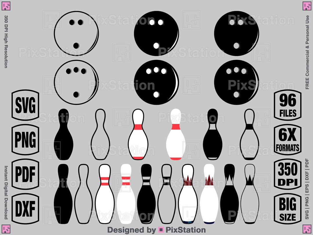 Bowling Ball and Pin Set Svg, Bowling Balls Svg, Bowling Pins Clipart ...