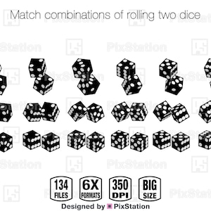 Two Dice Match Combinations Svg, Dice Set Svg, Dice Rolling Svg, Red ...