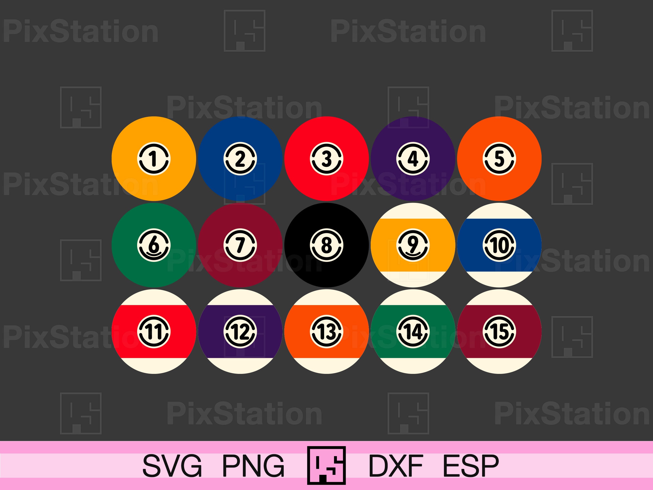 Pool Balls SVG Bundle: Billiard Clipart, Cricut & Silhouette Cut Files ...