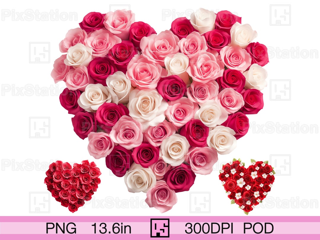 Rose Heart PNG Clipart: Valentine's Day, Wedding Decor (digital ...