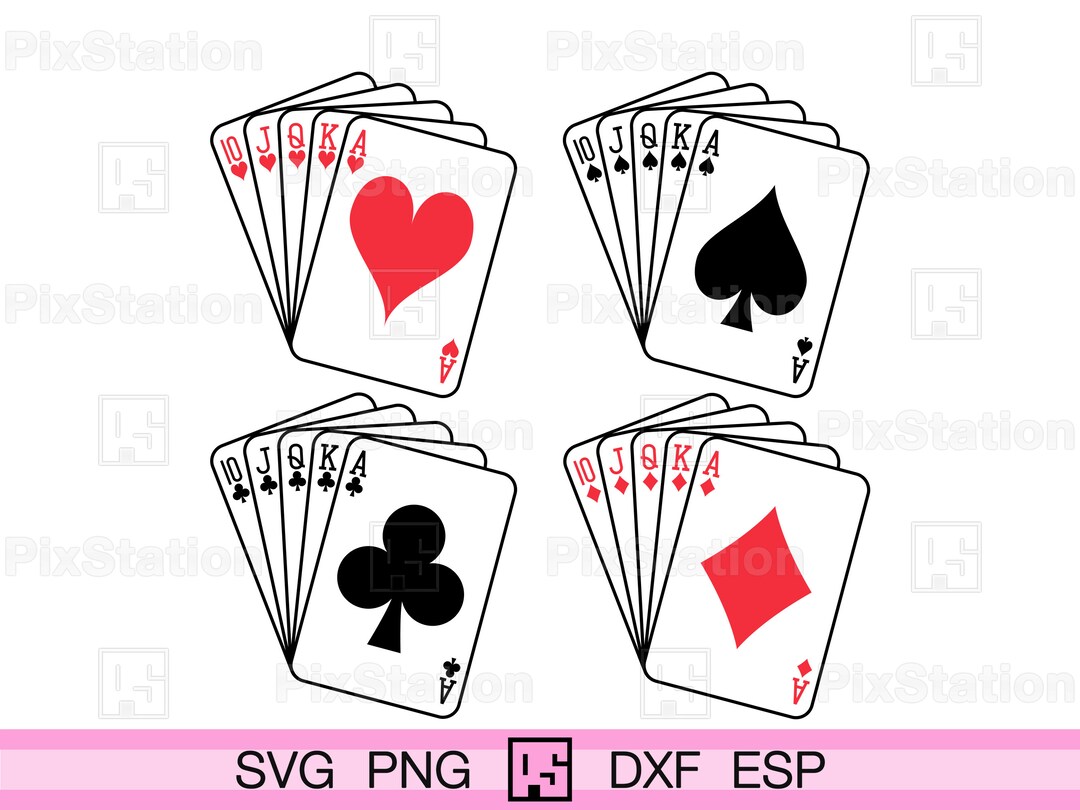 Royal Flush Poker Cards Svg Bundle, Spade, Heart, Diamond, Club, Png ...