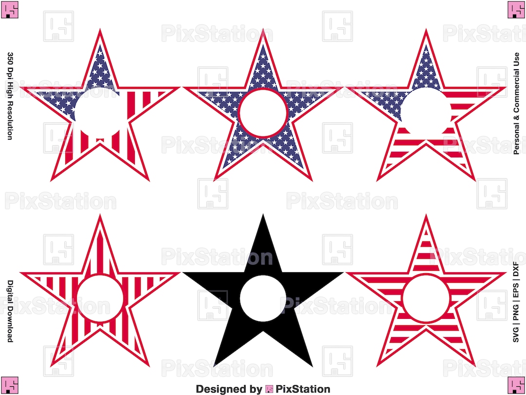 American Flag Star Monogram Svg Bundle Patriotic Star Svg - Etsy