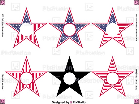 American Flag Star Monogram Svg Bundle Patriotic Star Svg - Etsy