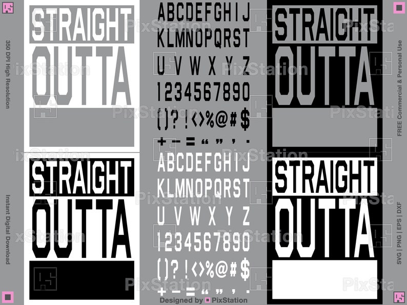 4x Straight Outta Blank Template Bundle Svg With Letters Numbers and ...
