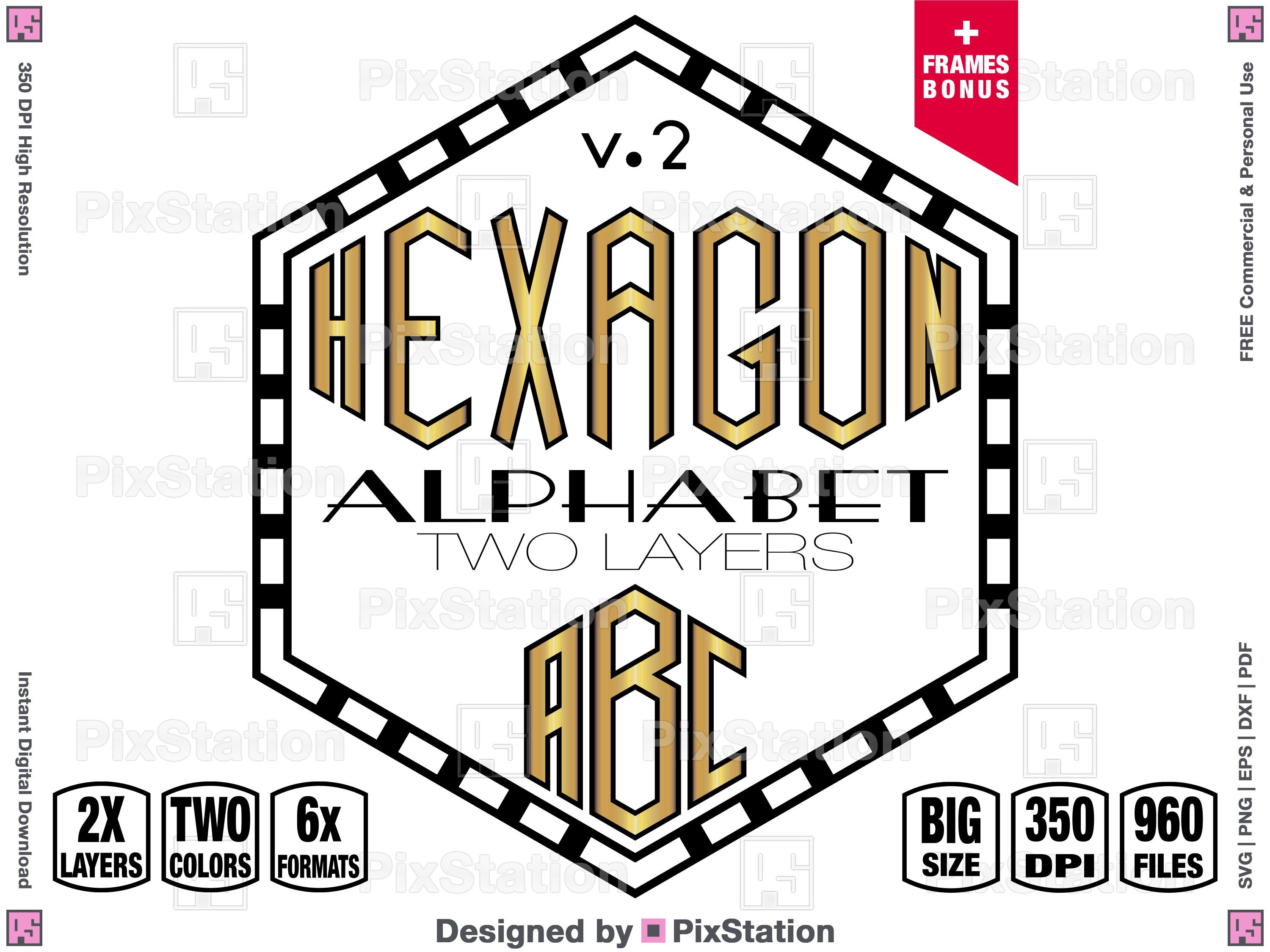 Hexagon Monogram Alphabet SVG: Two-layer Keychain Letters (digital ...