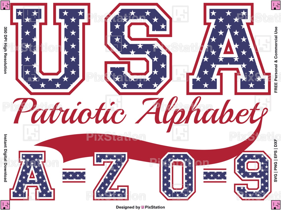 Varsity Patriotic Alphabet Patriotic Lettersusa Independence - Etsy