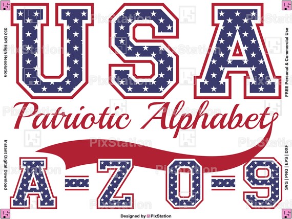 Varsity Patriotic Alphabet Patriotic Lettersusa Independence - Etsy