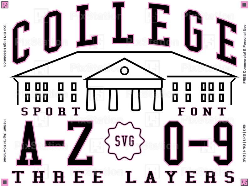 Three Layers College Sport Font Svg Png Eps College Layered - Etsy