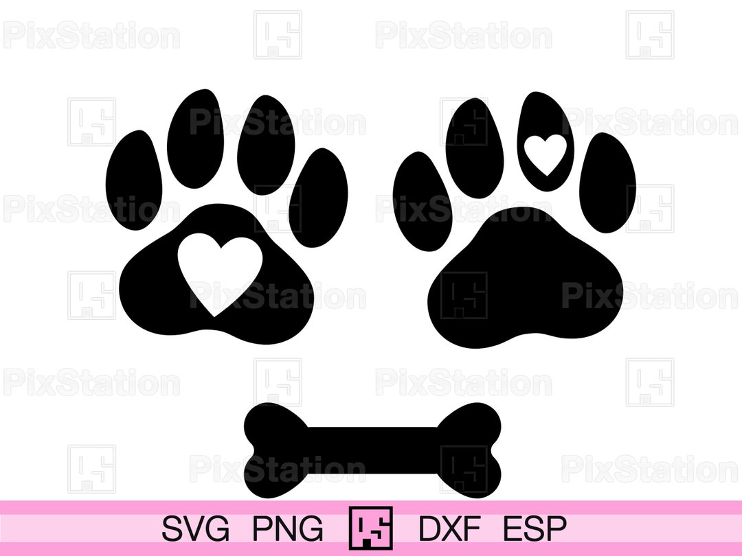 Dog Paw With Heart Svg, Dog Bone Heart, Love Animal Paw Heart Footprint ...
