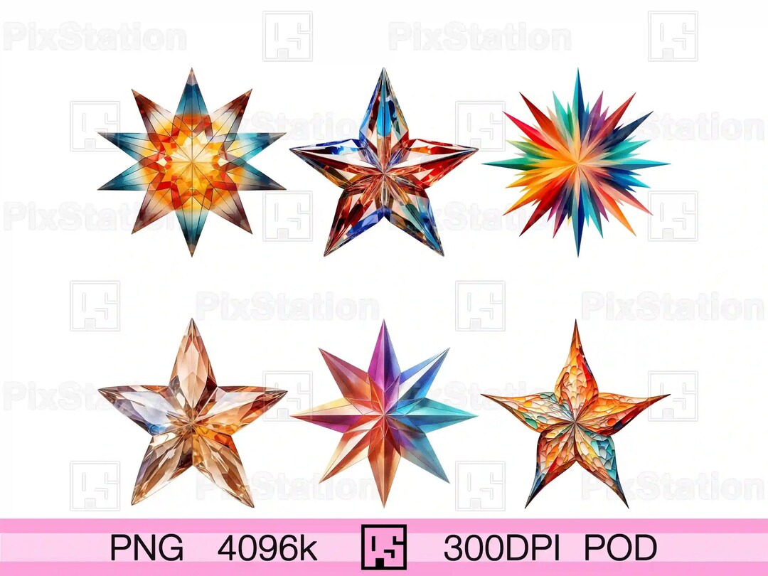 Bundle Star Shapes With Different Color, Colorful Star Png, Crystal ...