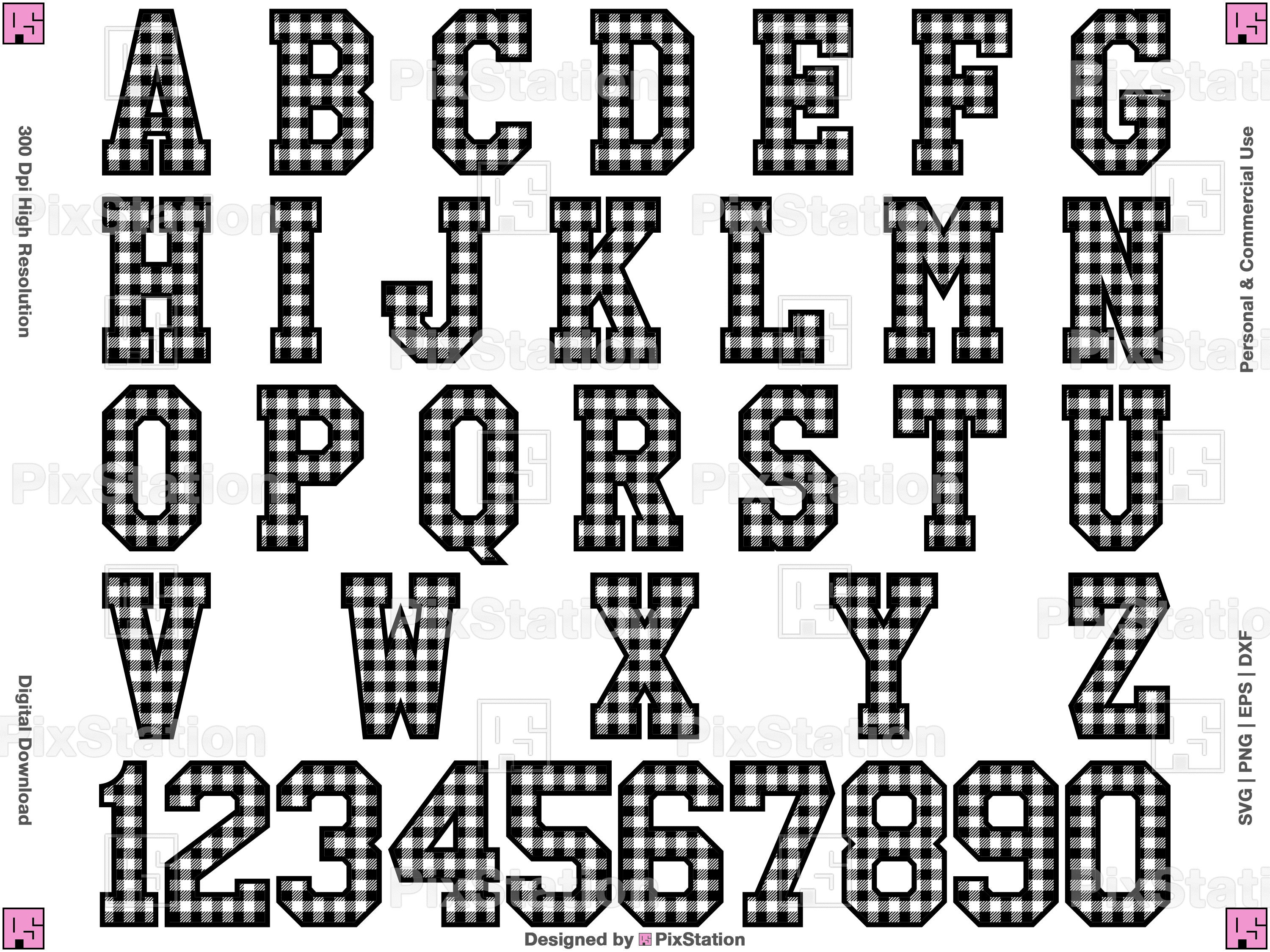 Buffalo Plaid Alphabet SVG: Varsity Letters & Numbers (digital Download ...