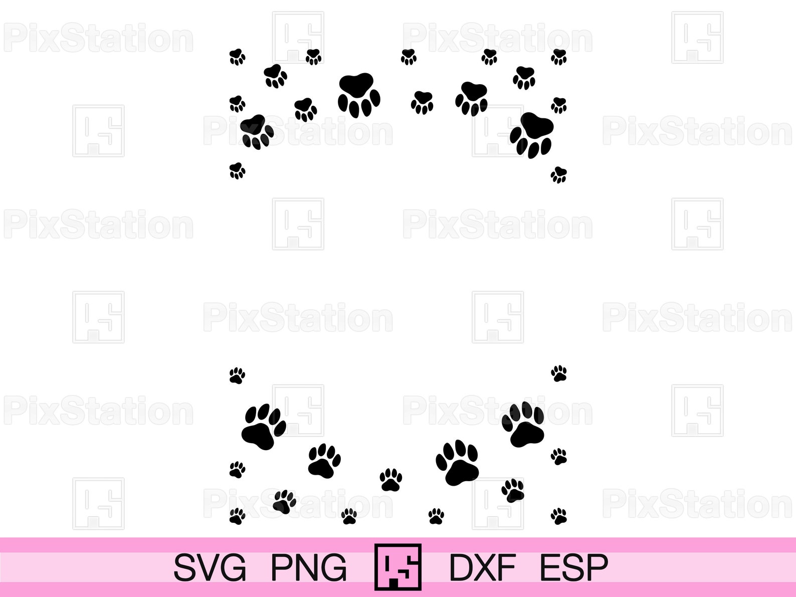 Pet Paw Print Frame Svg Bundle, Animal, Dog, Cat, Paw Print Frame Heart ...