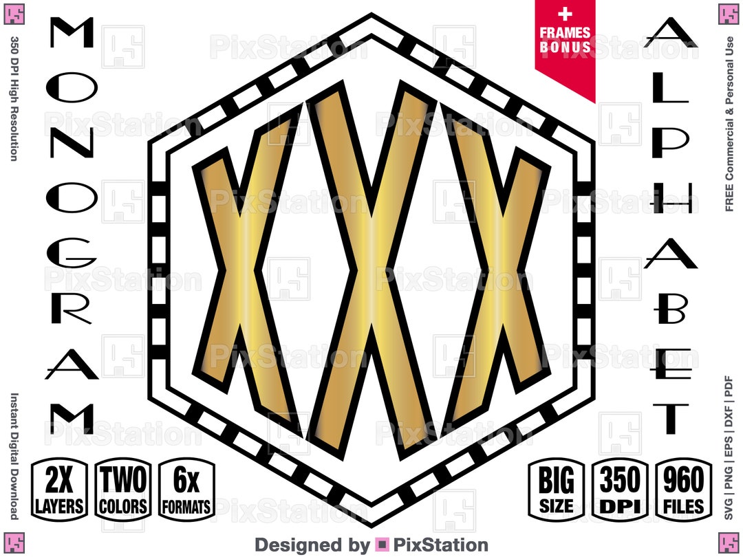 Hexagon Monogram Alphabet SVG: Two-layer Keychain Letters (digital ...