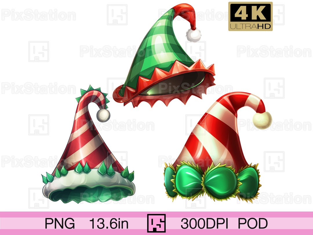Christmas Elf Hat Png Set, Christmas Party Outfit Santa Elf Red Hat ...