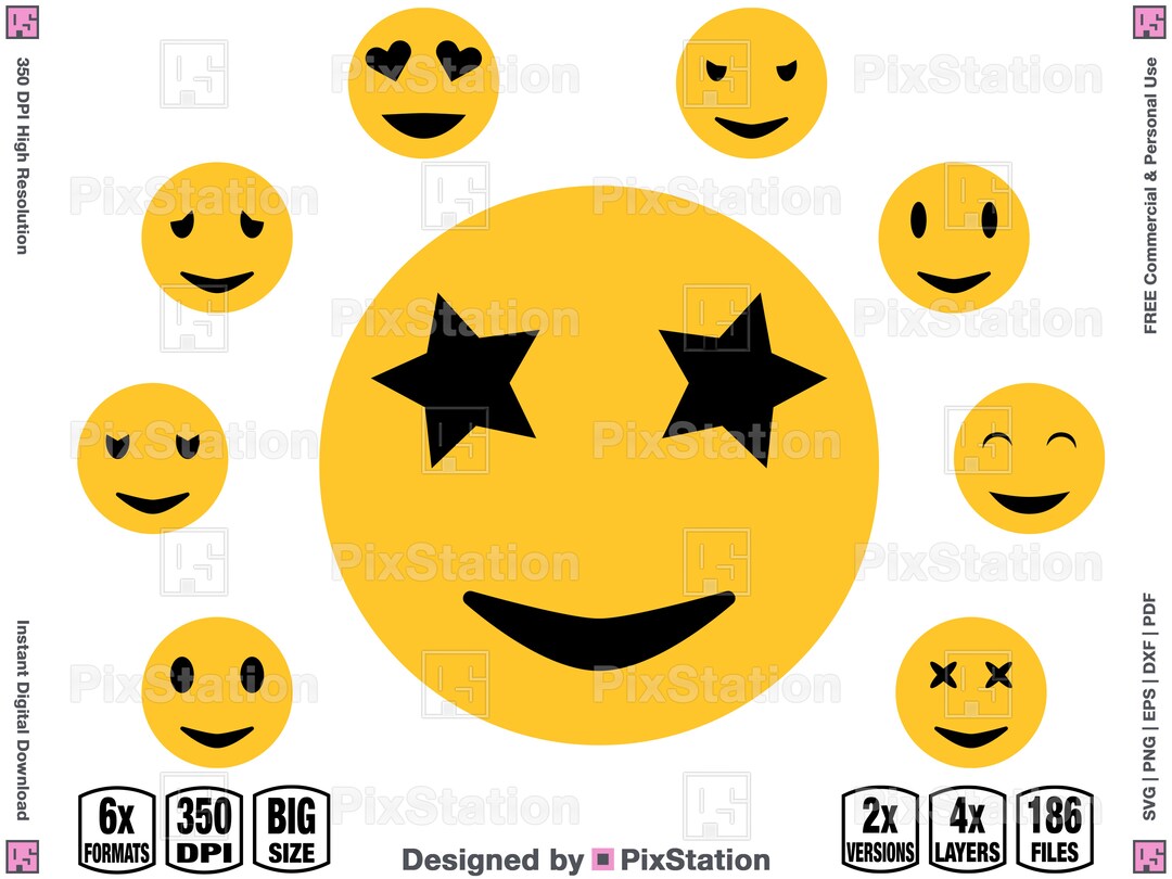 Emoji SVG Bundle: Smiley Face Clipart, Cricut & Silhouette (digital ...