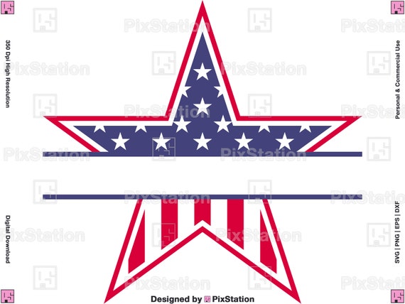 American Star Split Svg Star Split Monogram Patriotic Star - Etsy