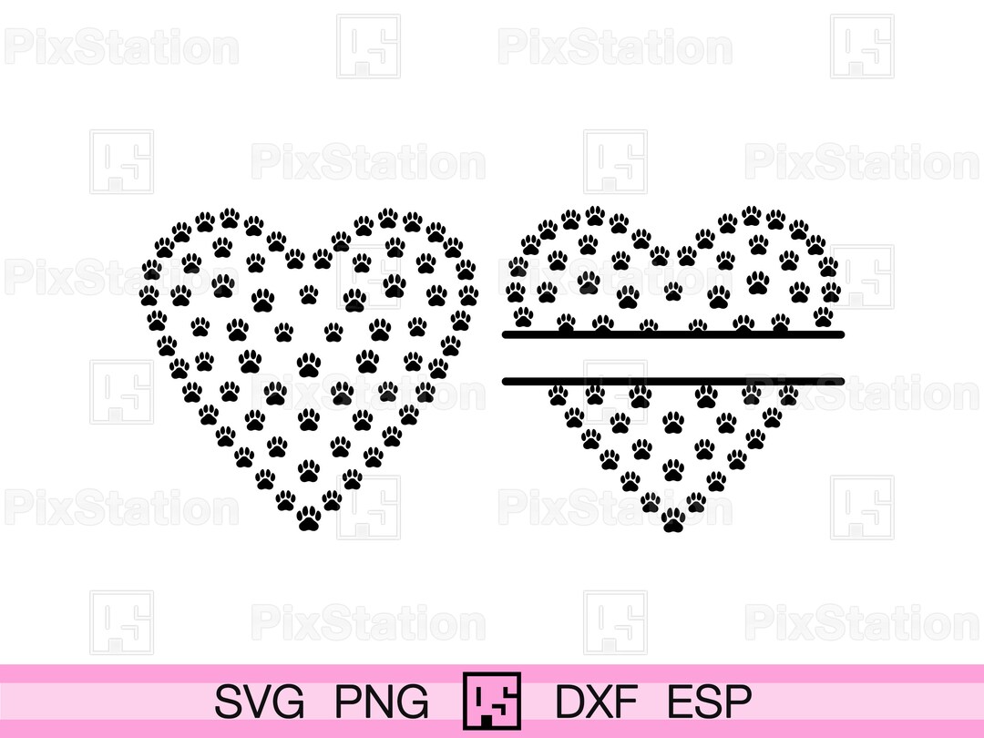 Dog Paw Heart Monogram SVG: Split Animal Paw Print (digital File) - Etsy